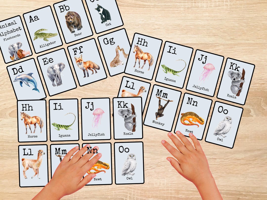 Printable Watercolor Animals Alphabet Flash Cards, Educational ABC ...