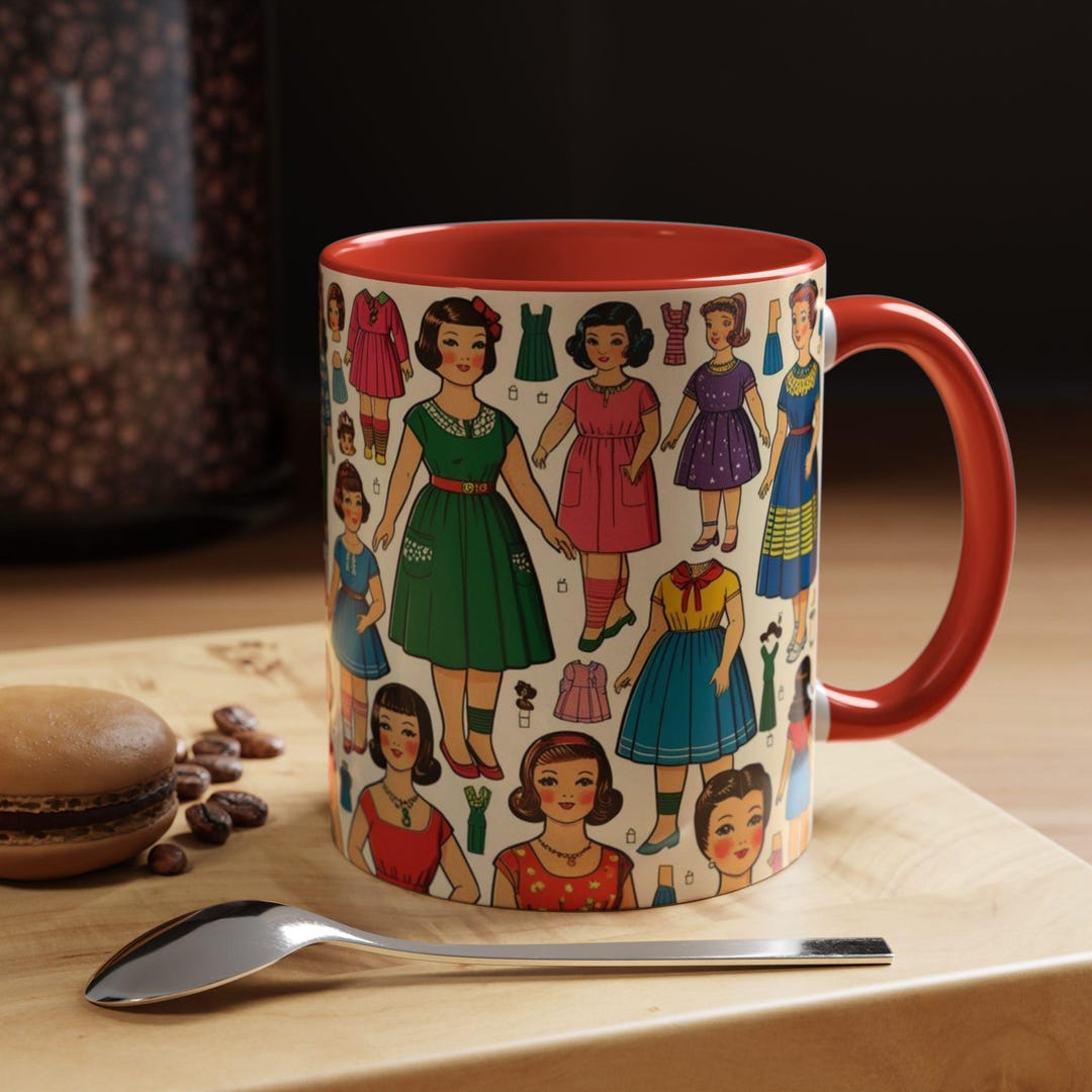 Paper Doll Accent Mug Cute Kitchenware, Unique Tea Cup, Fun Coffee Mug ...