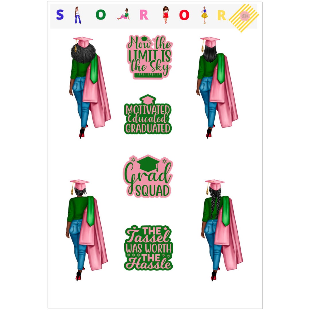 Pink and Green Graduate Kiss Cut Stickers, 1908 Stickers, Gift for ...