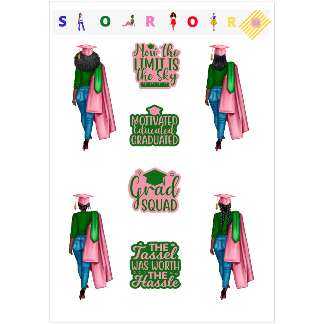 Graduation Alpha Kappa Alpha Inspired Kiss Cut Stickers, Pink and Green ...