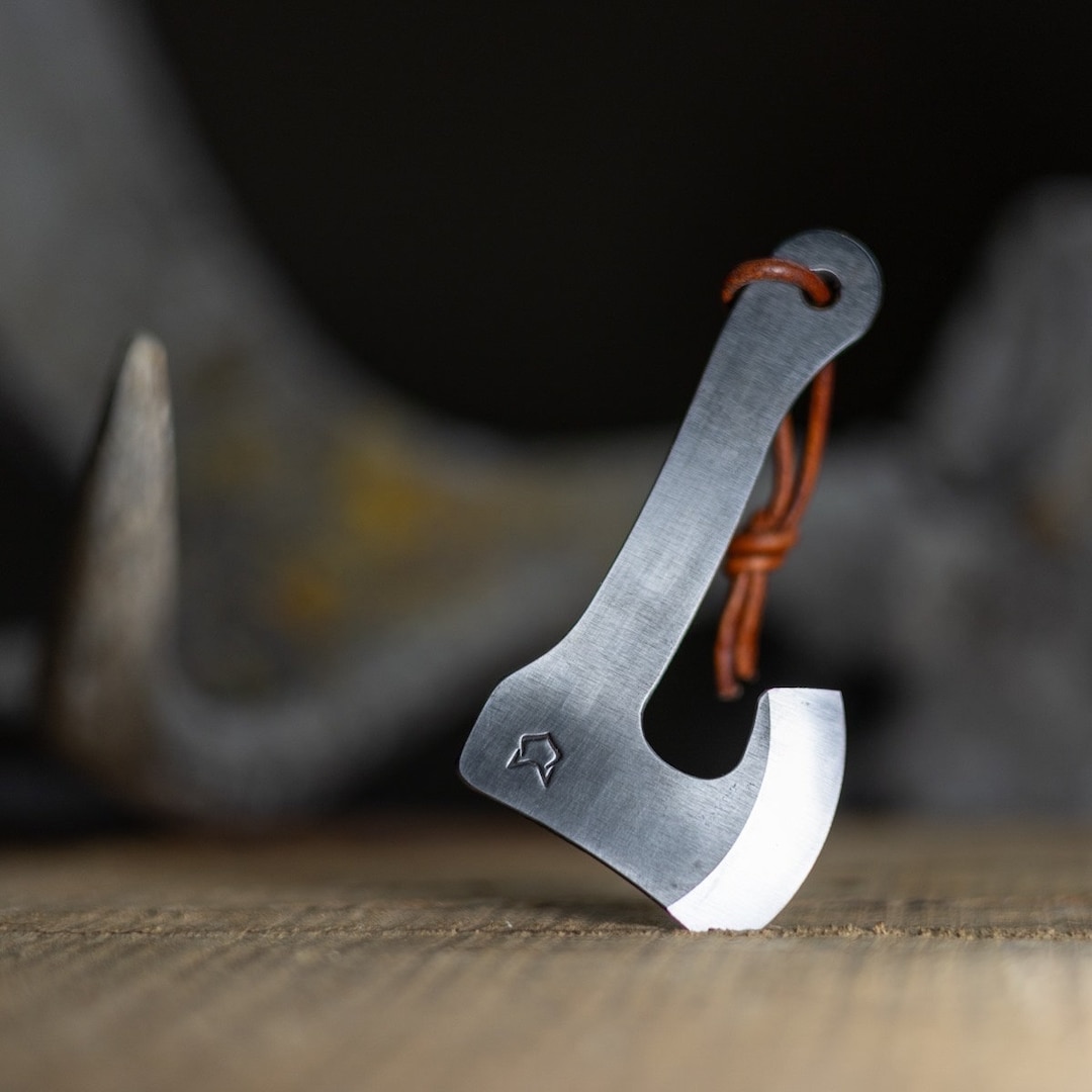 Handmade Carbon Steel Pocket Axe – EDC Bushcraft Tool With Leather ...