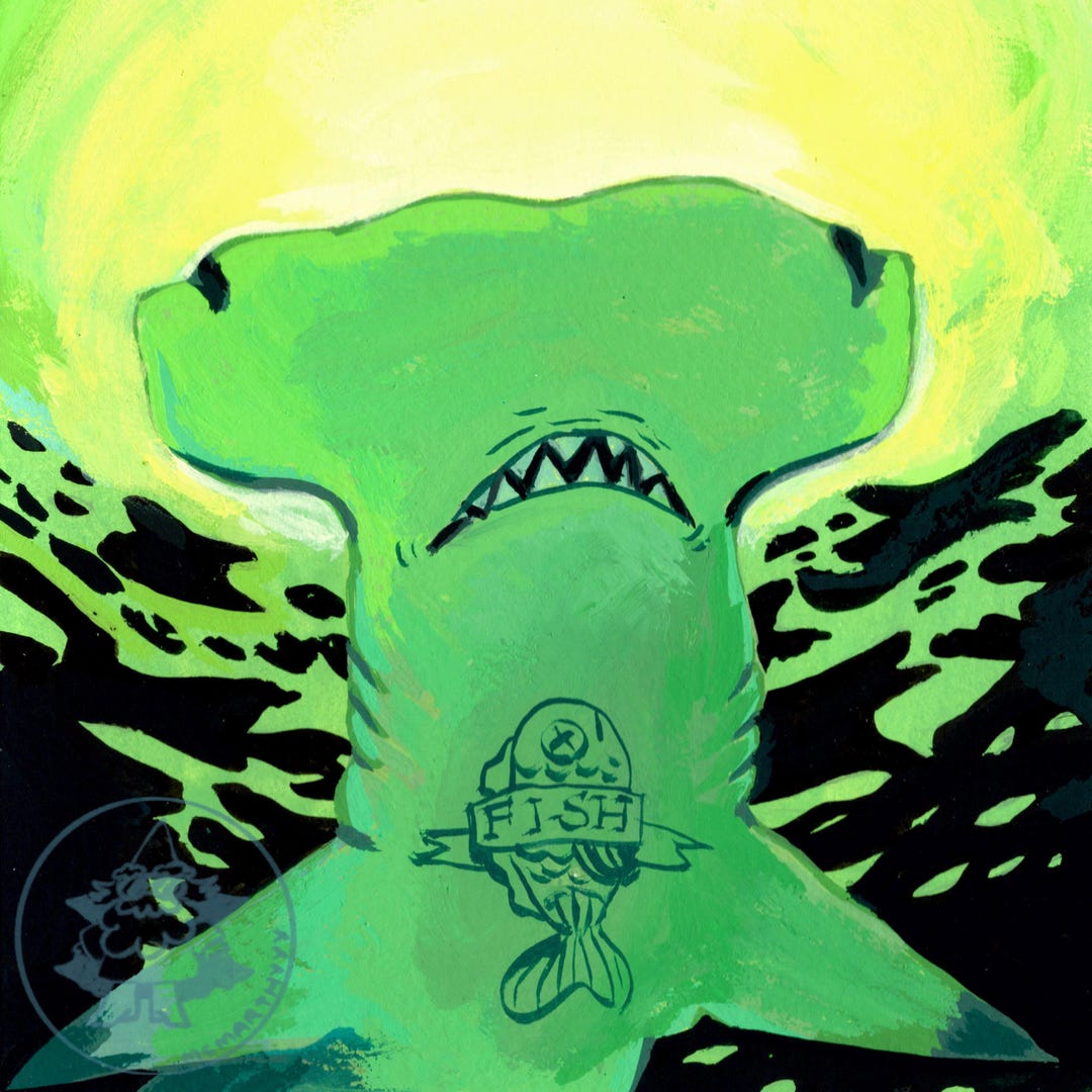 Shark Dude Handpainted Illustration - Etsy