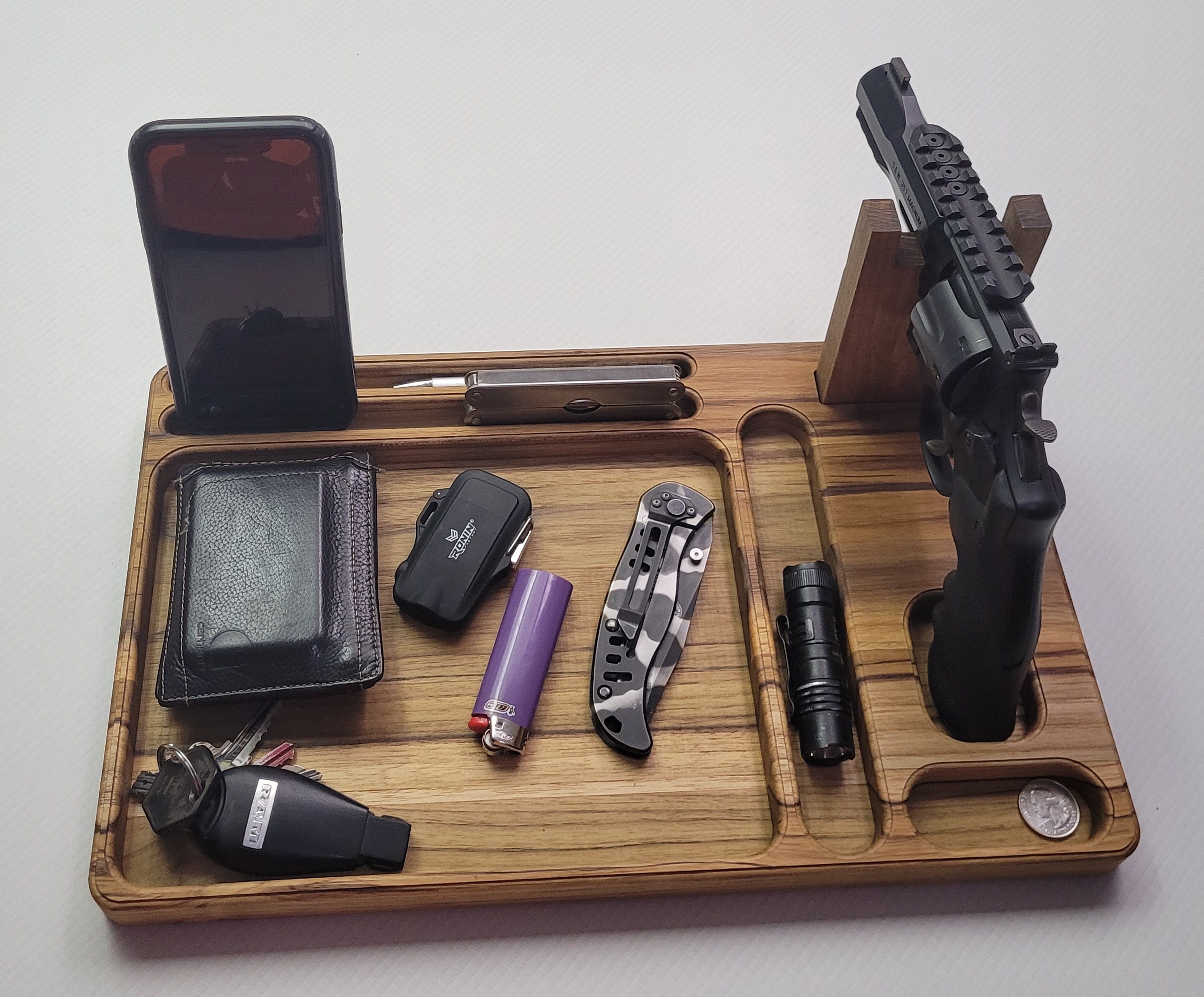EDC Tray With Pistol Rest, EDC Valet Tray, Valet Tray With Pistol Stand ...