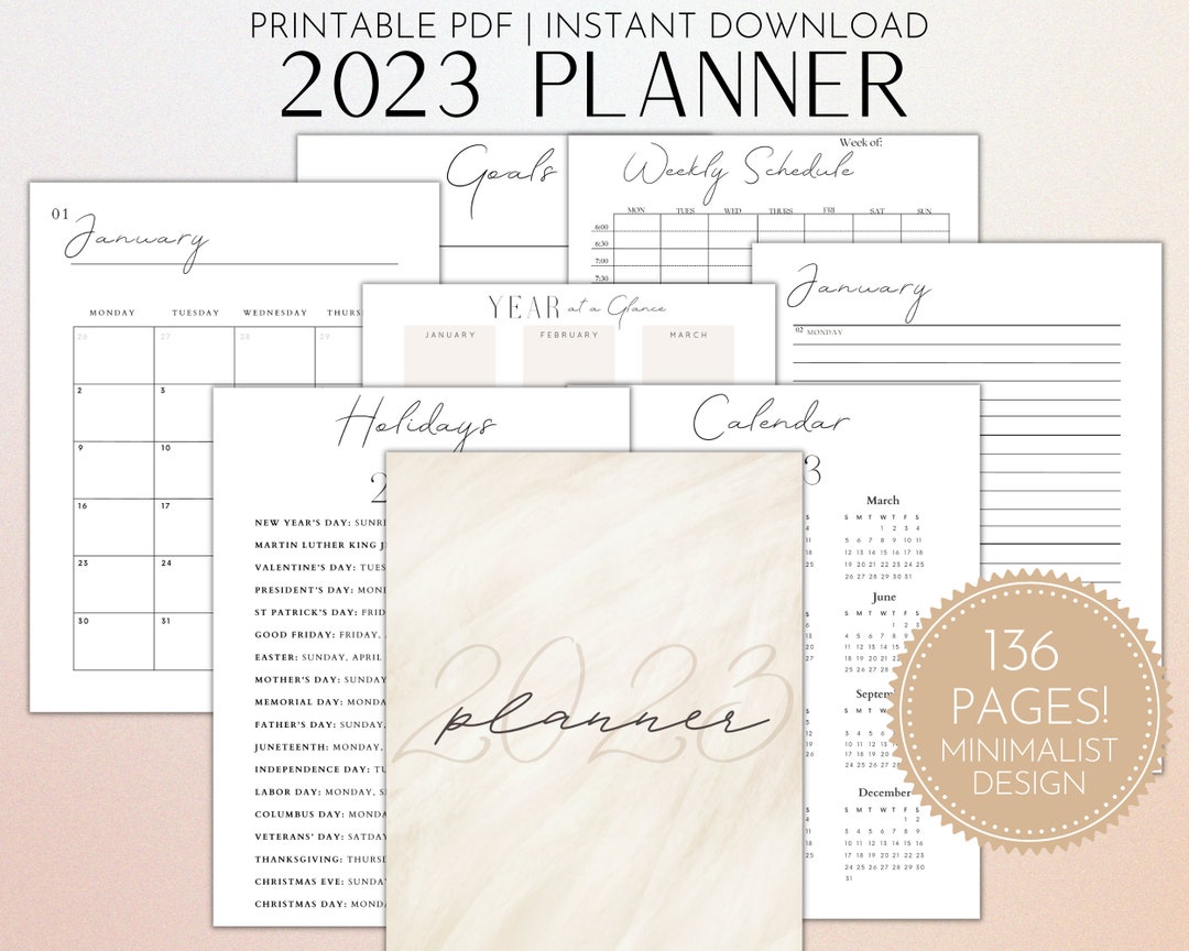 Printable 2023 Planner 2023 Calendar Minimalist Planner Daily Planner ...