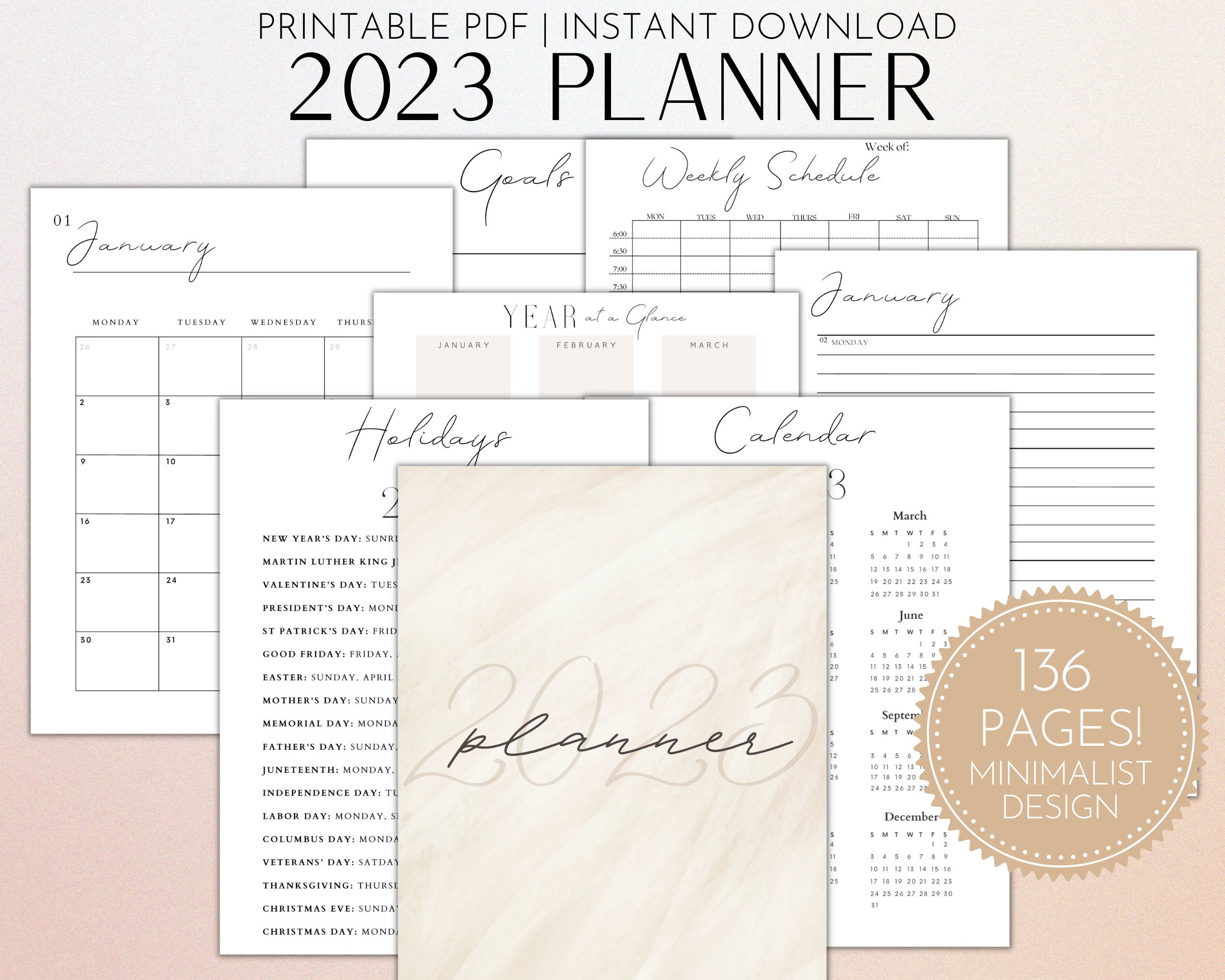 Printable 2023 Planner 2023 Calendar Minimalist Planner Daily Planner ...