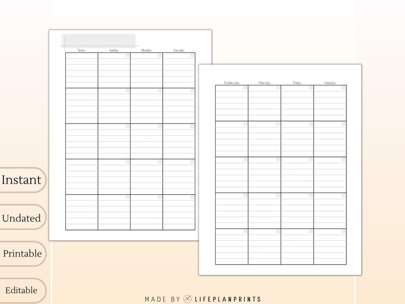 Printable Lined Monthly Calendar Undated | Undated Calendar | Monthly ...