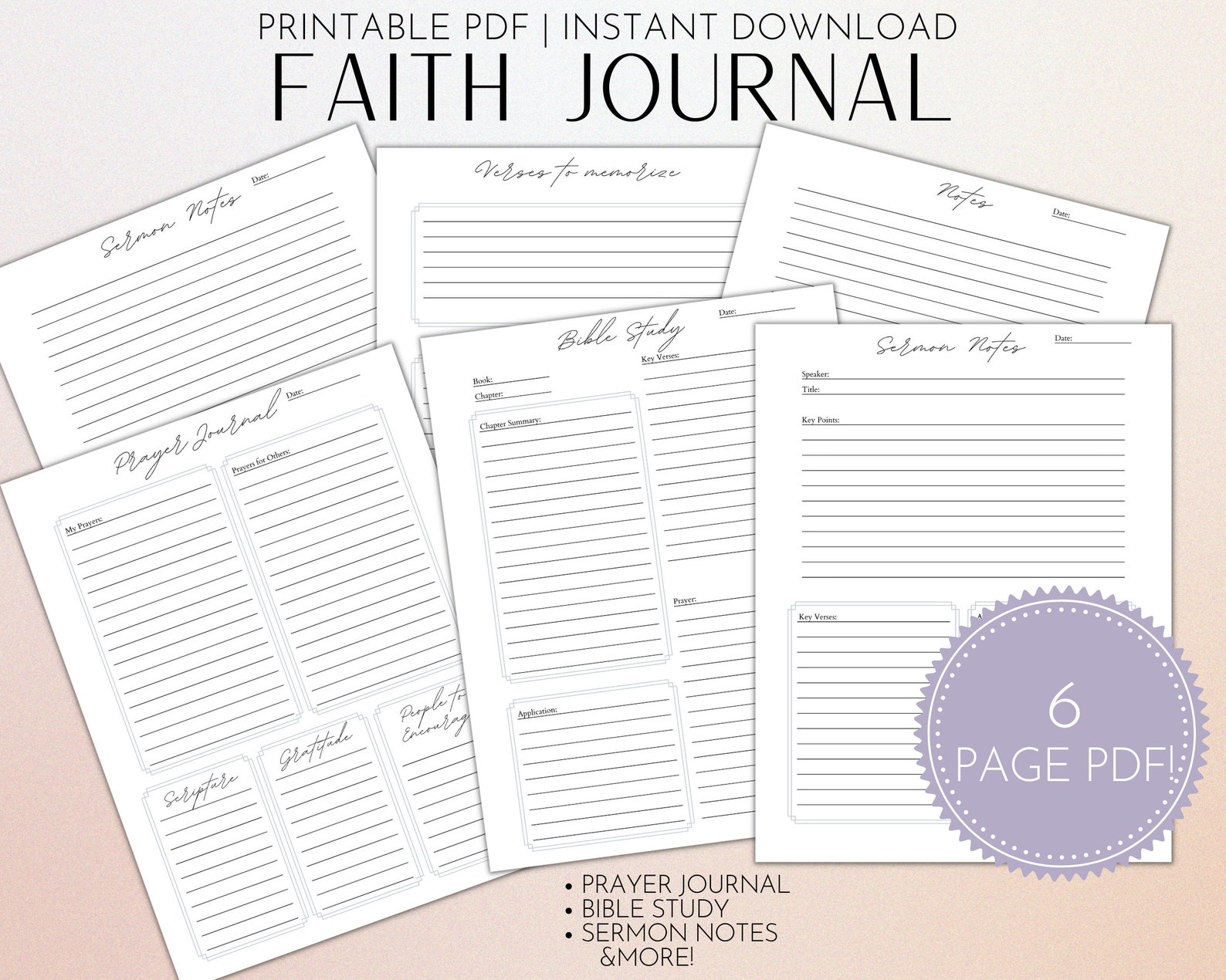 Faith Journal Printable Bible Study Sheets Sermon Notes - Etsy