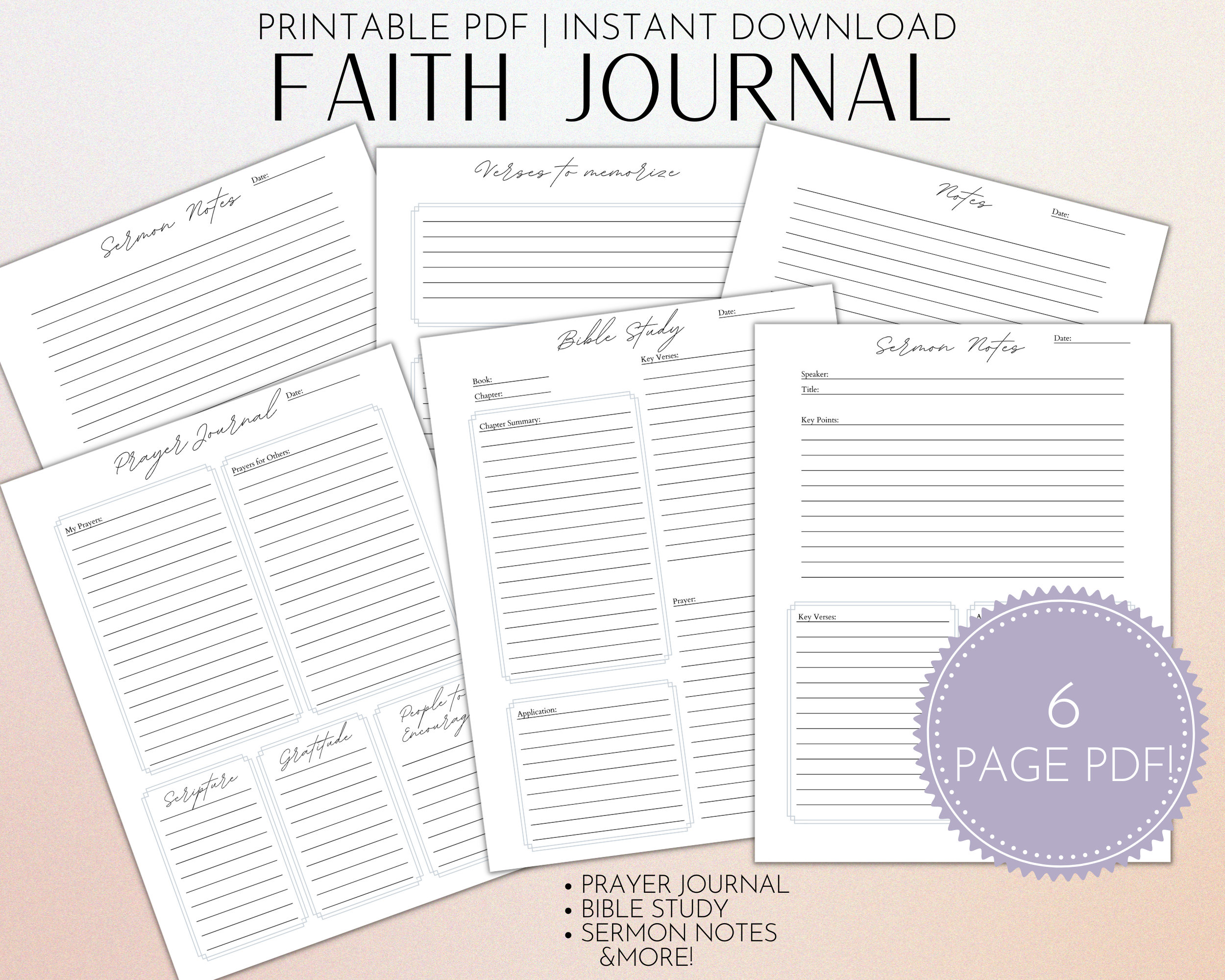 Faith Journal Printable Bible Study Sheets Sermon Notes - Etsy