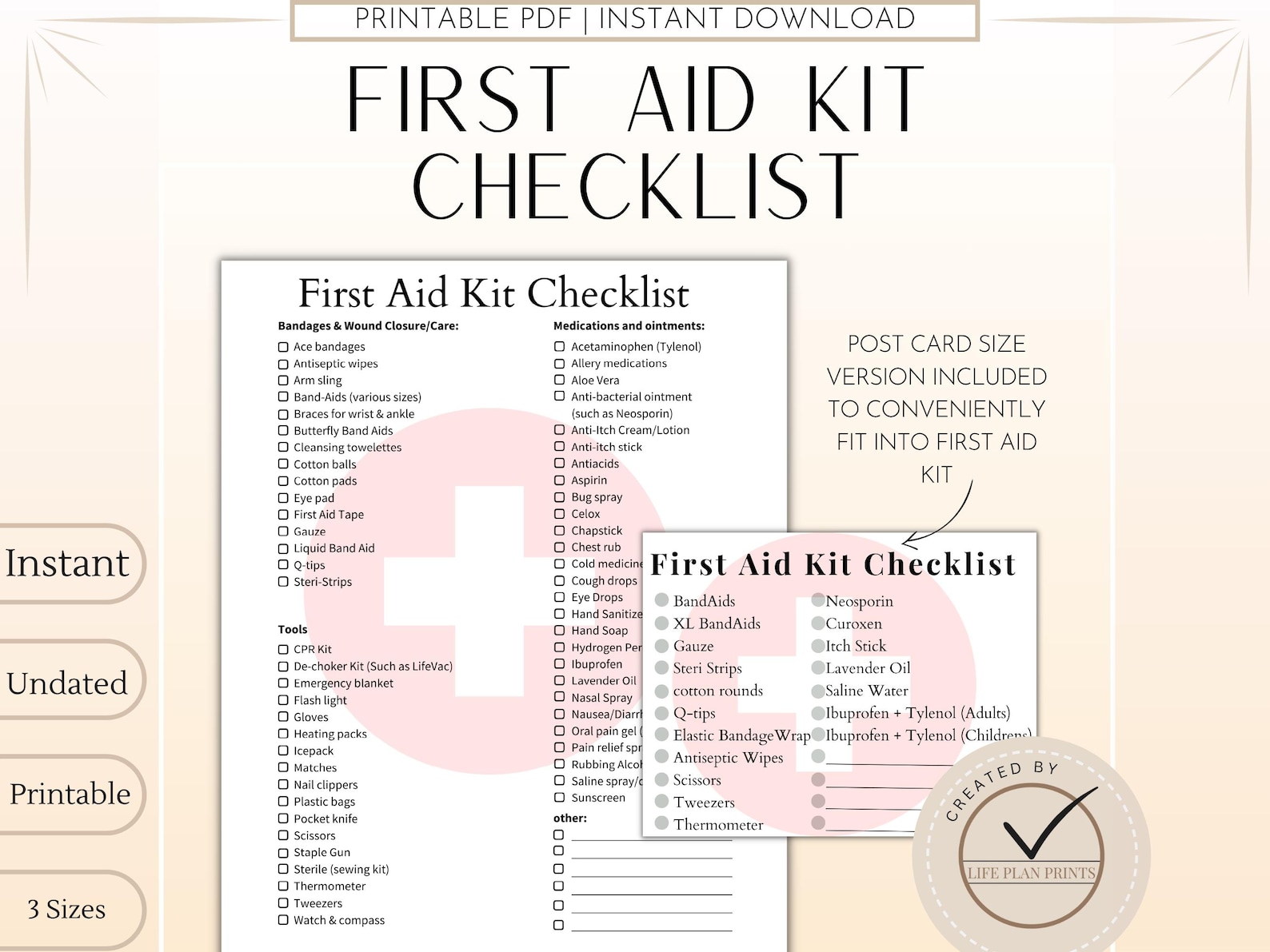 Printable First Aid Kit Checklist | Postcard Size | Complete First Aid ...