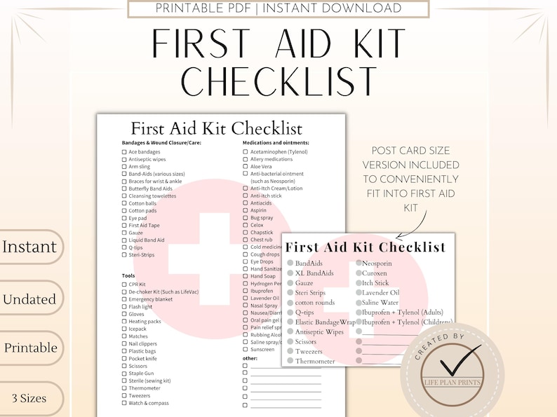 Printable First Aid Kit Checklist | Postcard Size | Complete First Aid ...