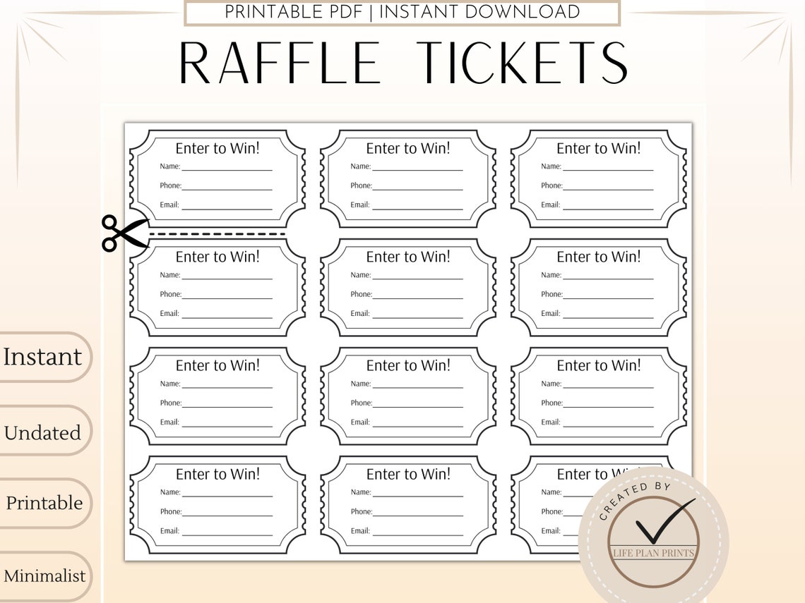Printable Raffle Tickets | Simple Raffle Tickets | Enter to Win Tickets ...