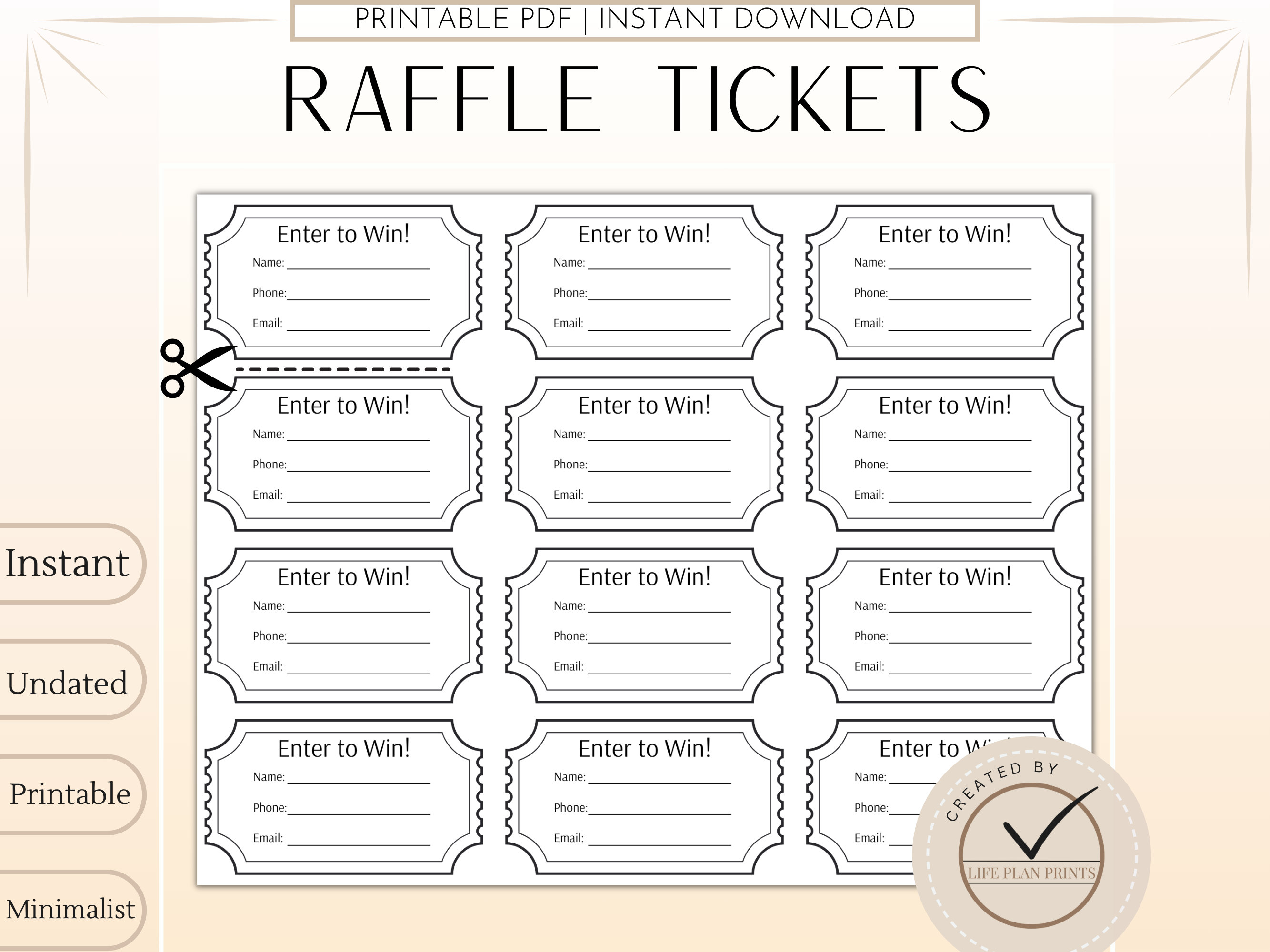 Printable Raffle Tickets | Simple Raffle Tickets | Enter to Win Tickets ...