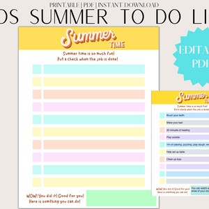 Kids Summer to Do List Printable Editable Kids Summer | Etsy