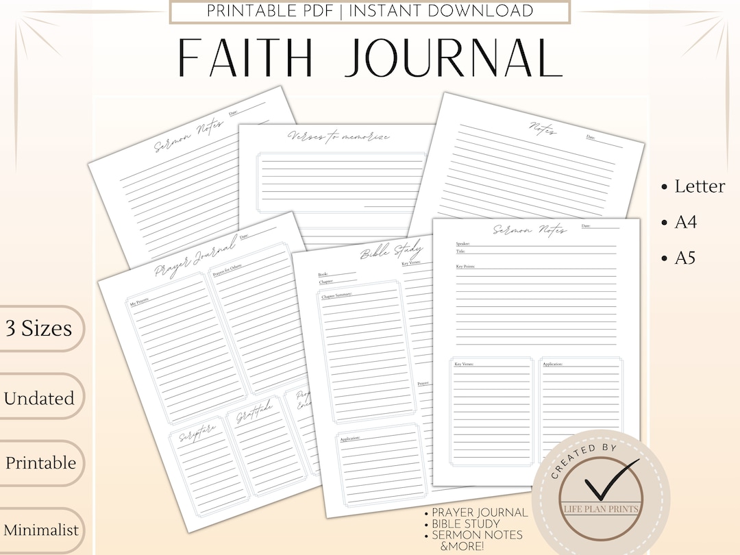 Faith Journal | Printable Bible Study Sheets | Sermon Notes | Prayer ...