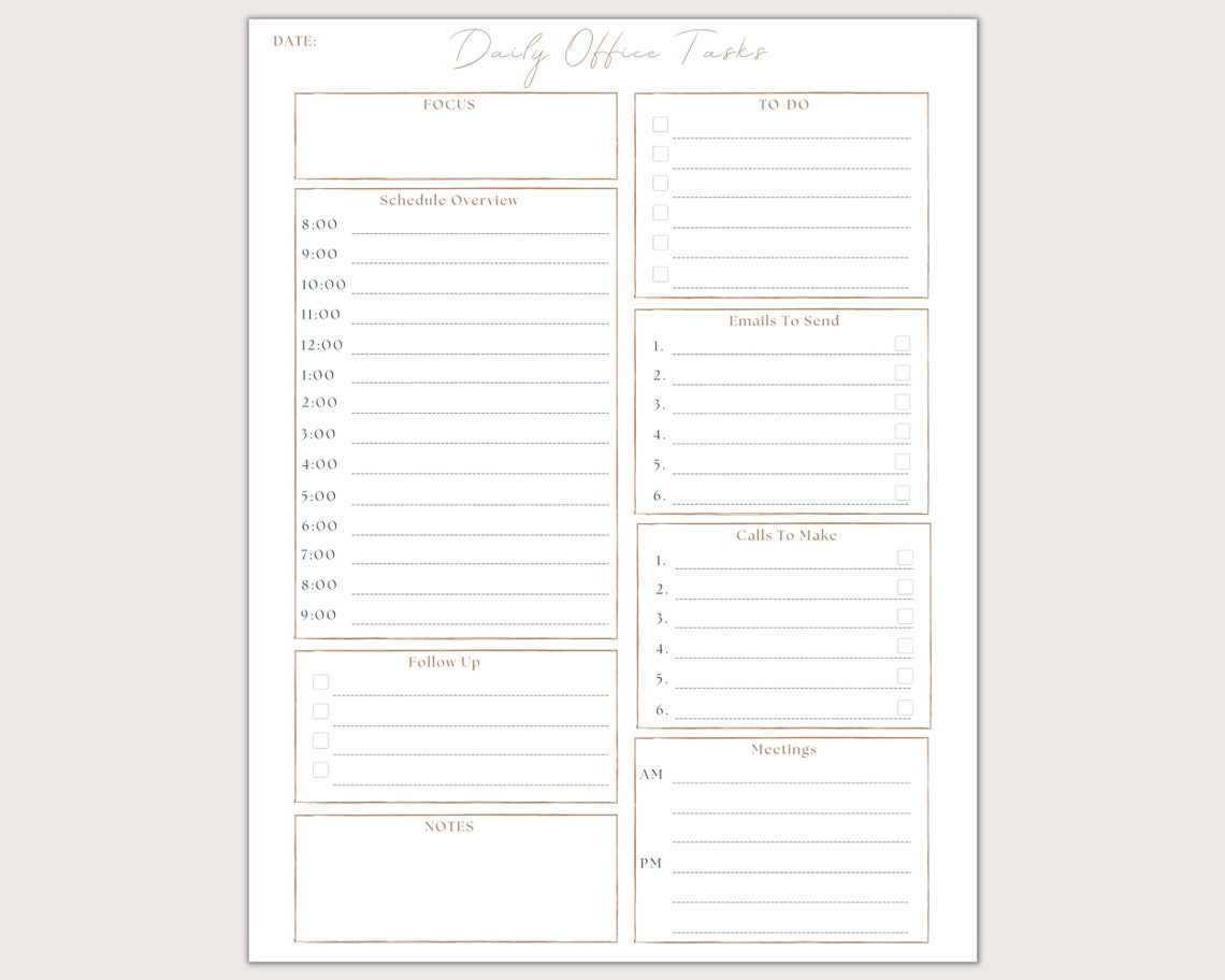 Daily Office Tasks Office Planner Work Planner Office | Etsy