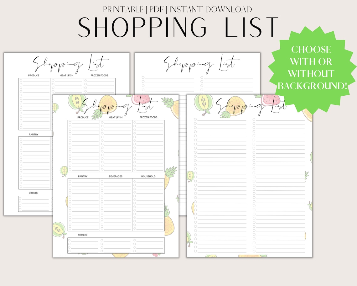 Shopping List Printable Shopping Checklist Grocery List to Buy List - Etsy