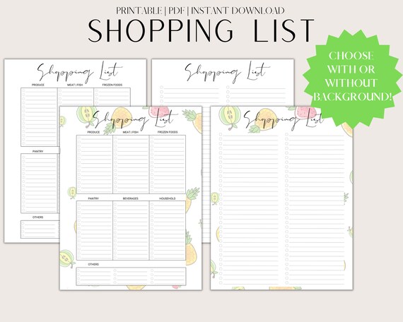 Shopping List Printable Shopping Checklist Grocery List | Etsy