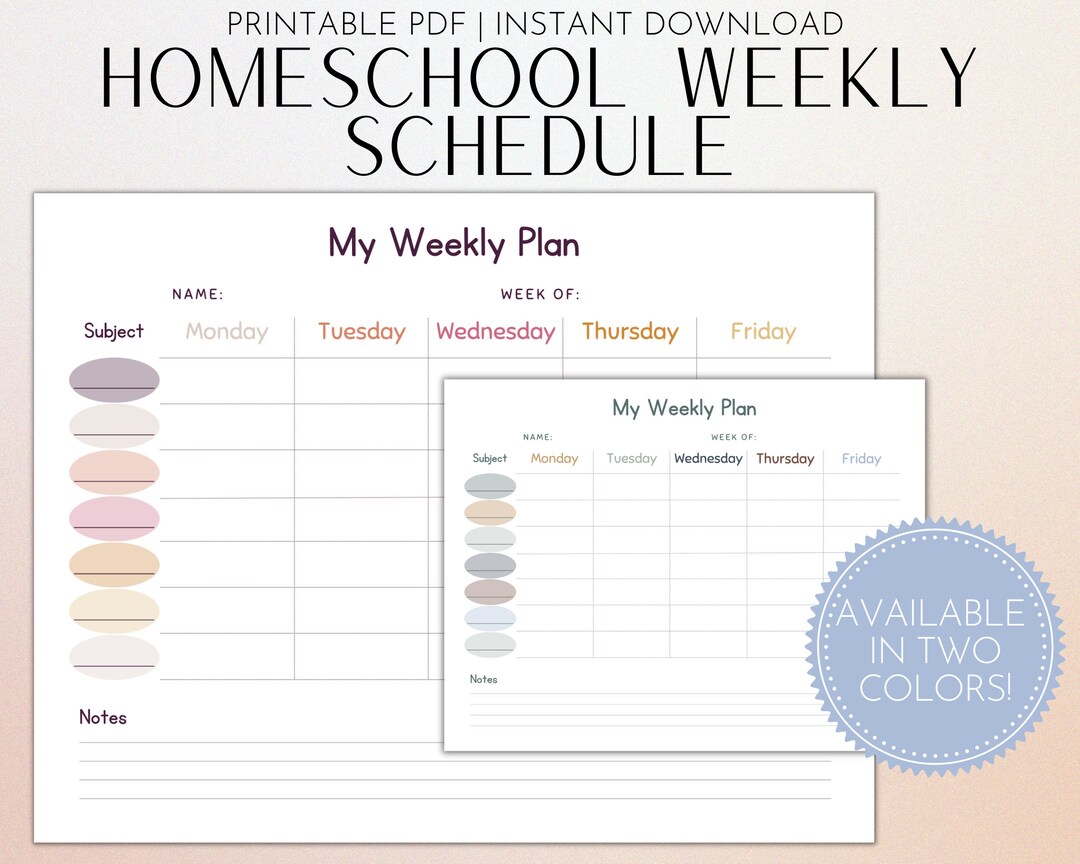 Homeschool Weekly Schedule Weekly Class Plan - Etsy