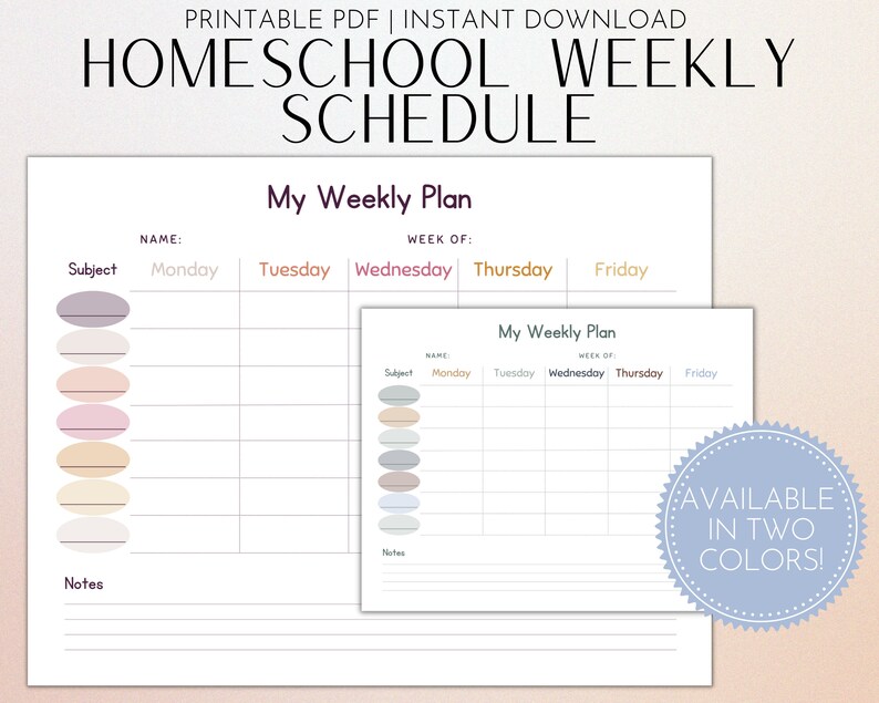 Homeschool Weekly Schedule Weekly Class Plan - Etsy