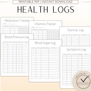Printable Health Logs Pack | Blood Pressure Log | Blood Sugar Log ...