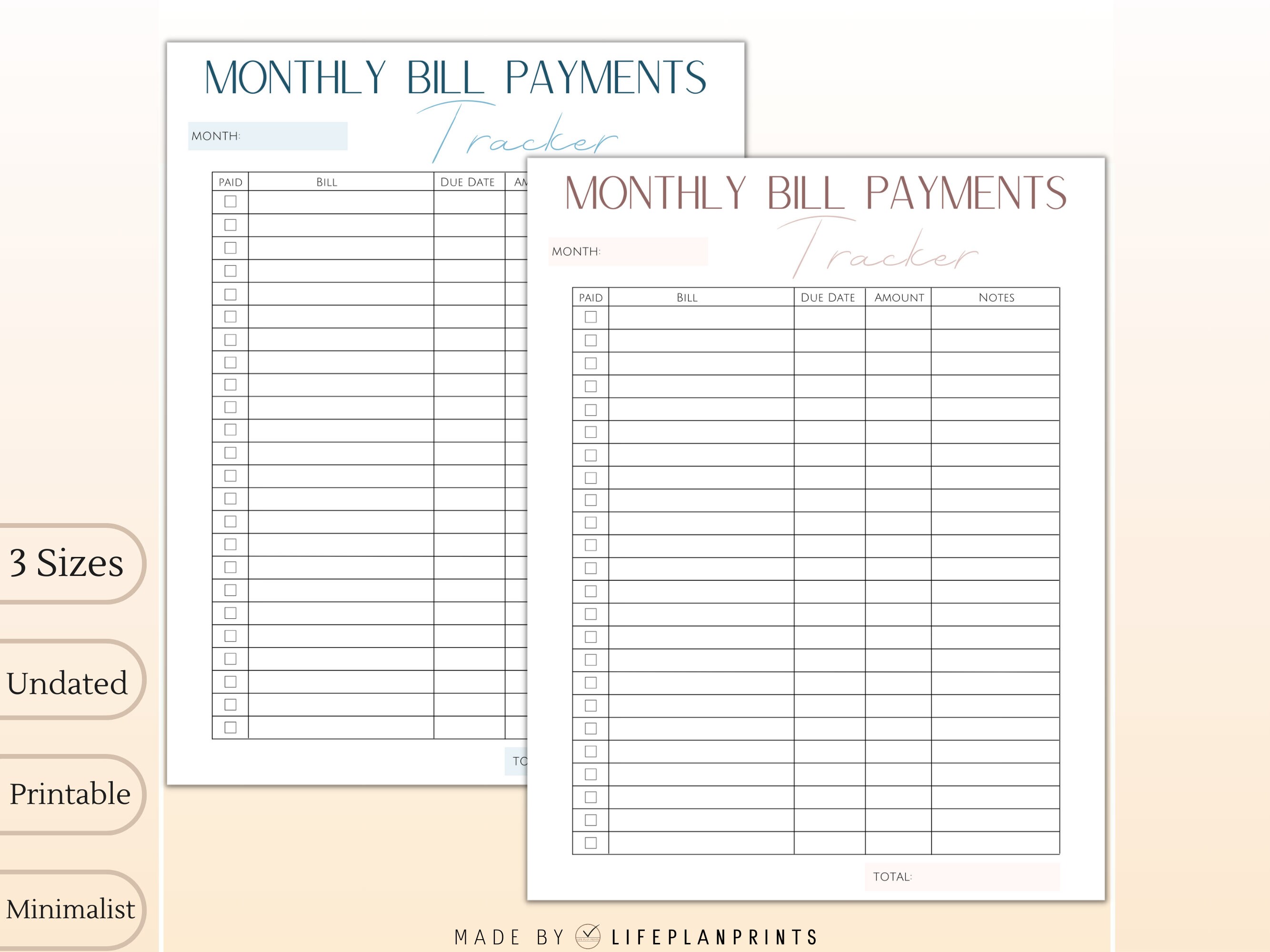 Printable Bill Payments Tracker | Bills Log | Monthly Bill Payments ...