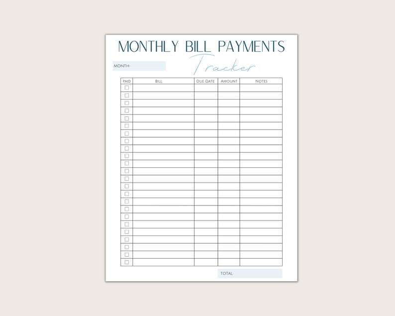 Printable Bill Payments Tracker Bills Log Monthly Bill - Etsy