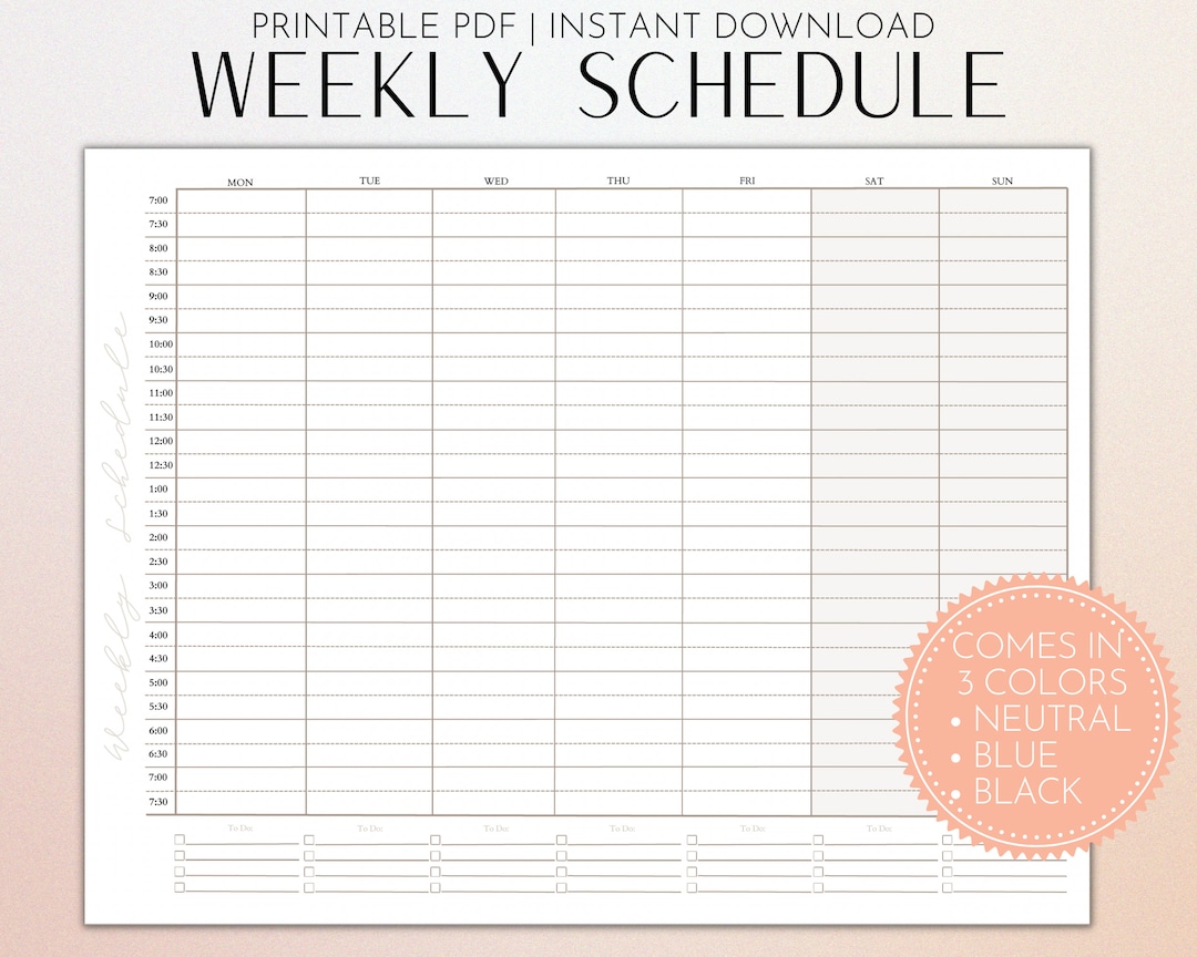 Weekly Schedule Weekly Planner Half Hour Schedule Daily To-do List ...