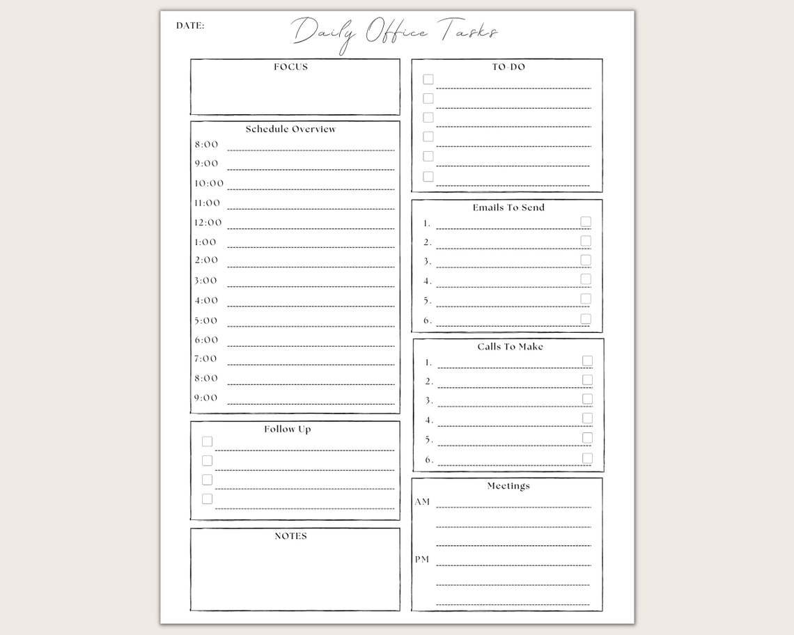 Daily Office Tasks Office Planner Work Planner Office | Etsy