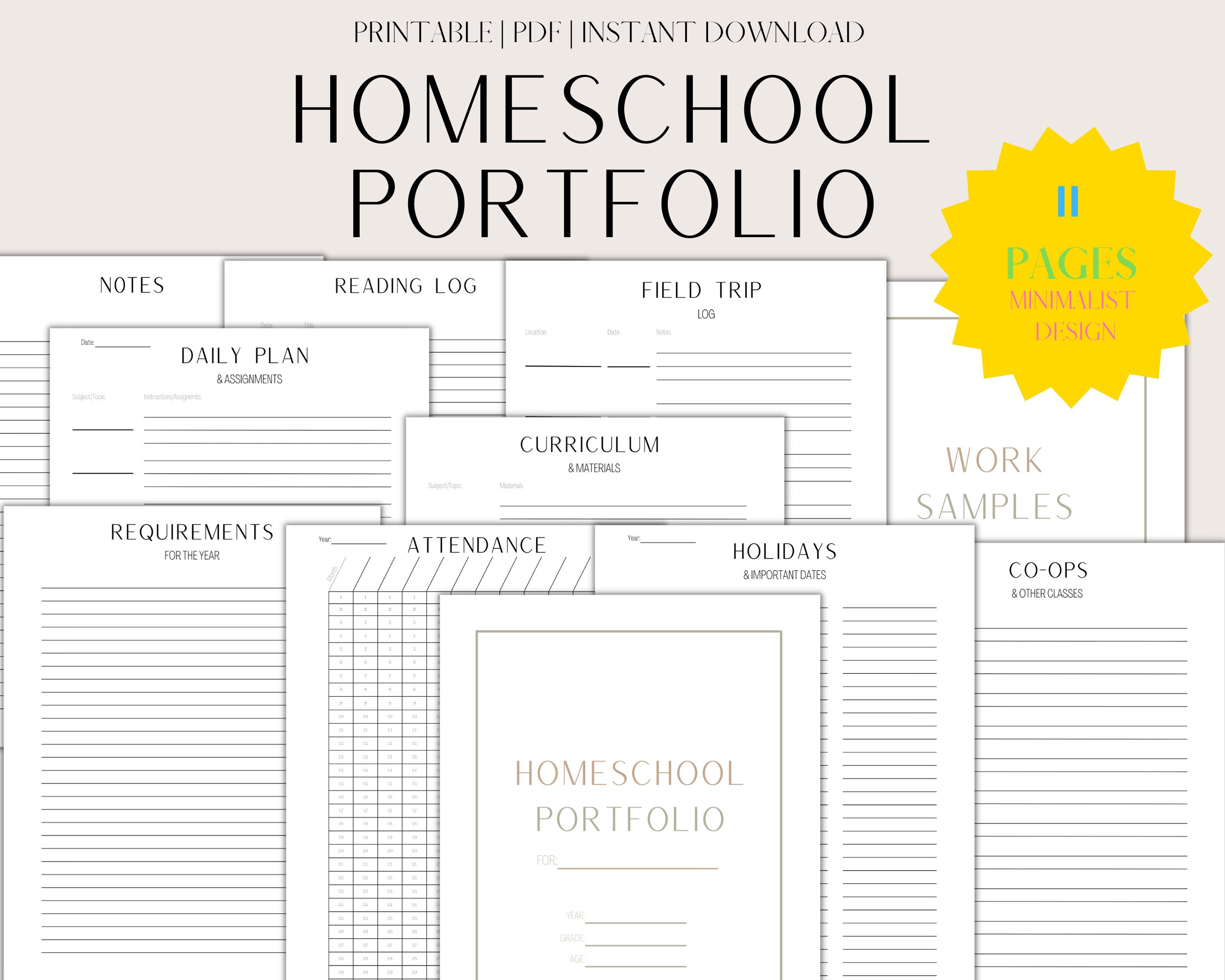 Printable Homeschool Portfolio Binder Pages Portfolio - Etsy