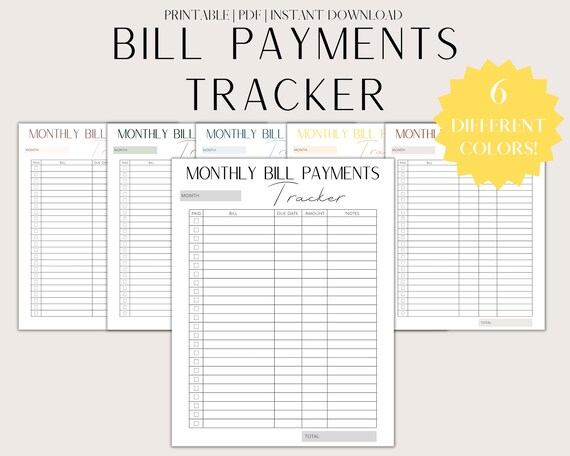 Printable Bill Payments Tracker Bills Log Monthly Bill - Etsy