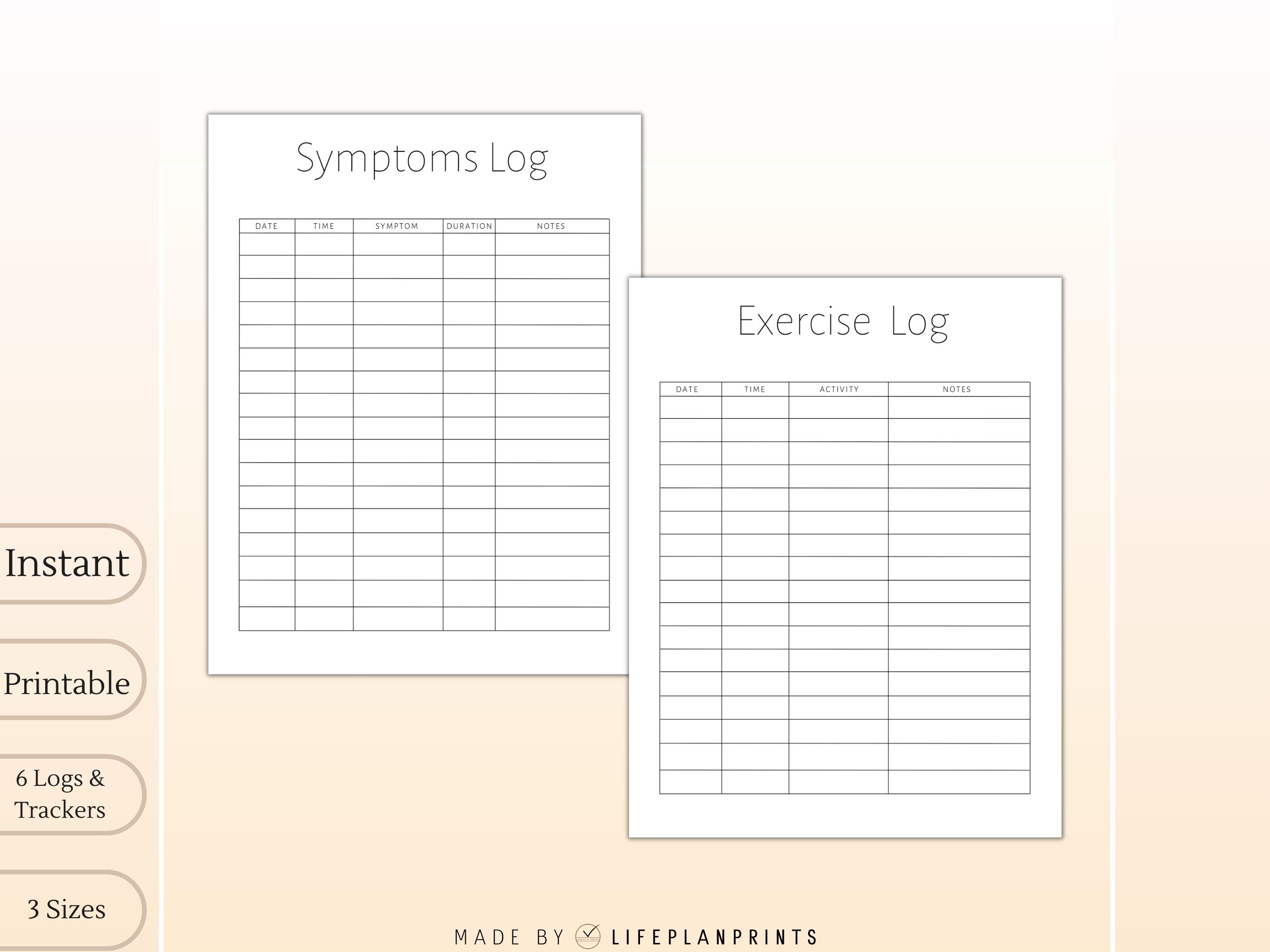 Printable Health Logs Pack | Blood Pressure Log | Blood Sugar Log ...