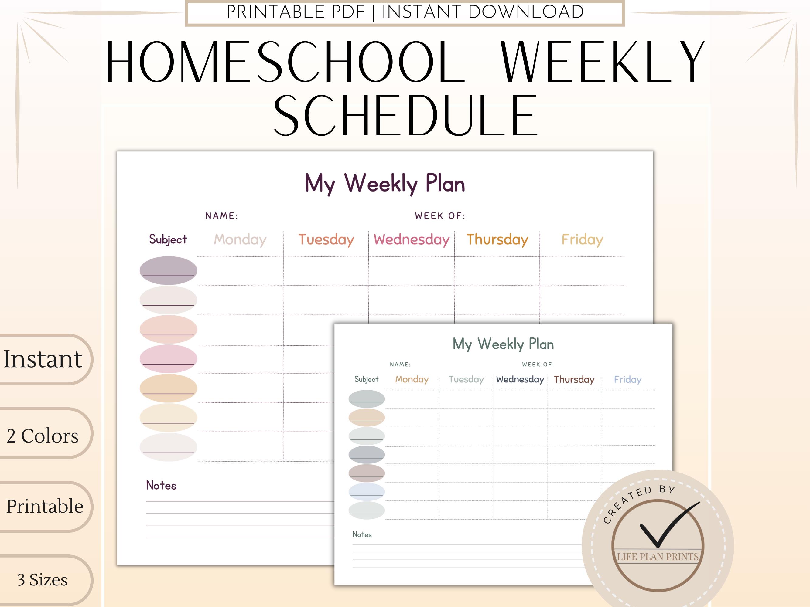 Homeschool Weekly Schedule | Weekly Class Plan - Etsy