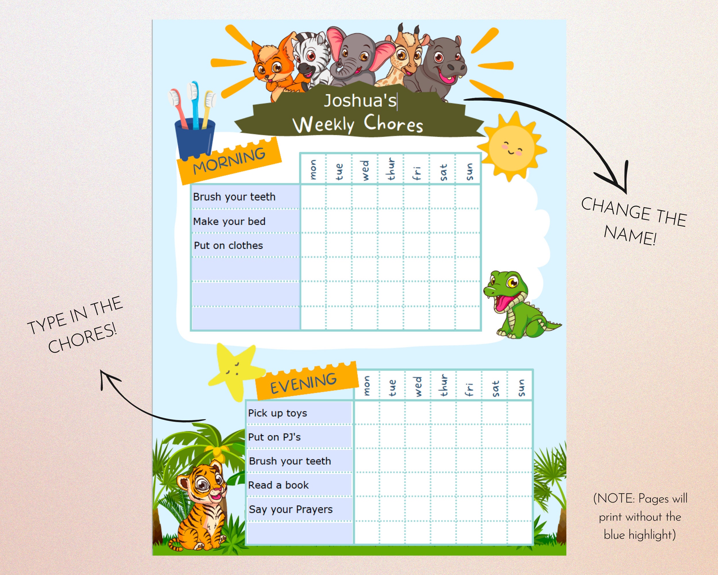 PRINTABLE & EDITABLE Kids Chore Chart Responsibility Chart Routine ...