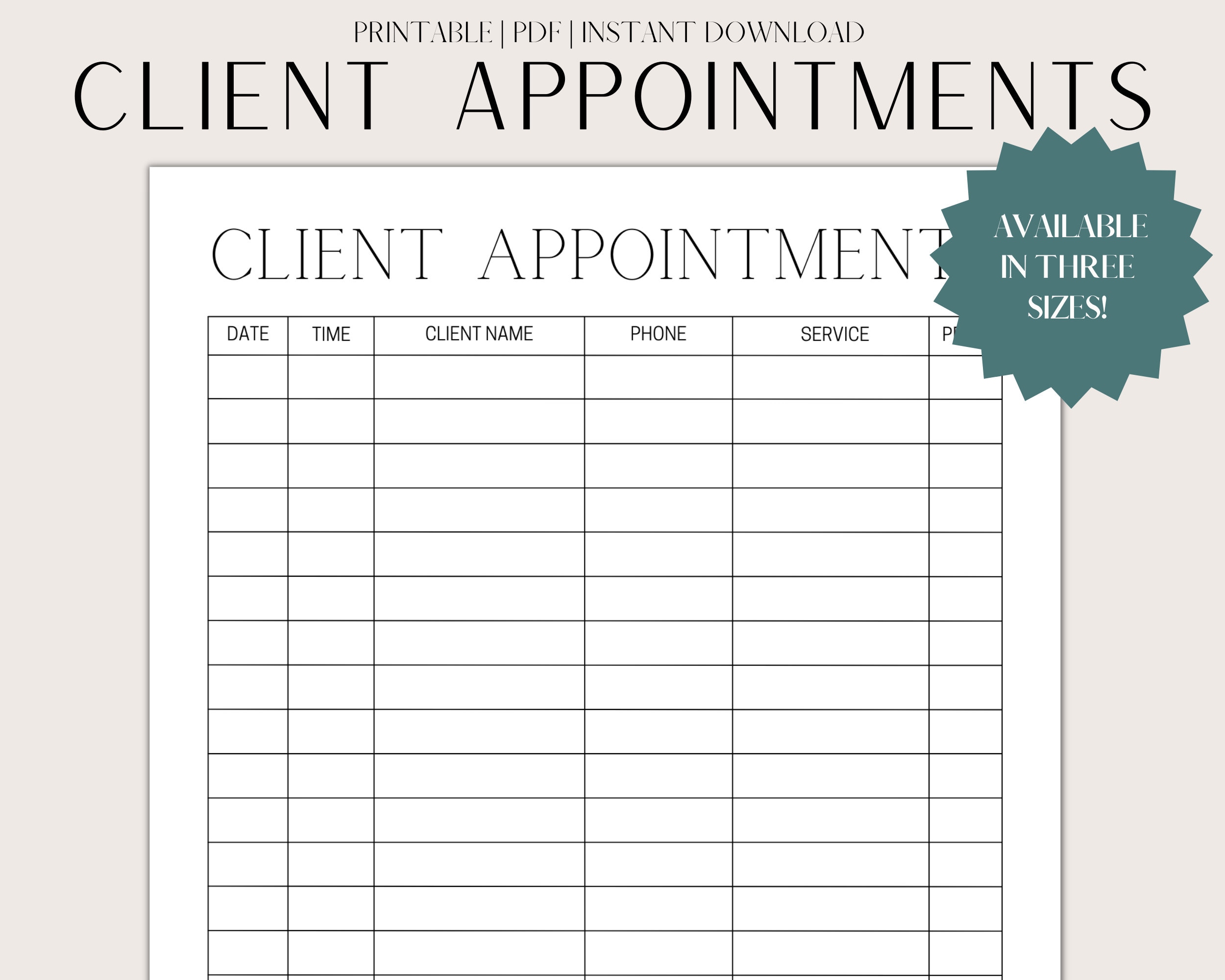 Client Appointment Log Printable Client Appointments Tracker ...