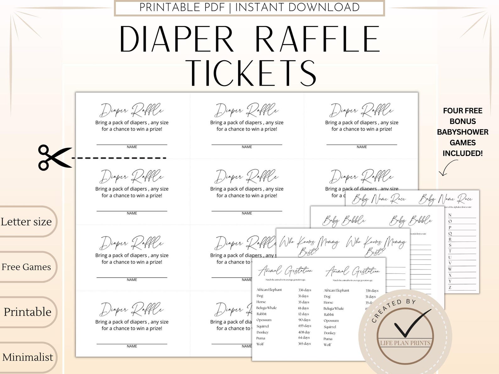 Printable Diaper Raffle Tickets | Baby Shower Games | Minimalist Baby ...