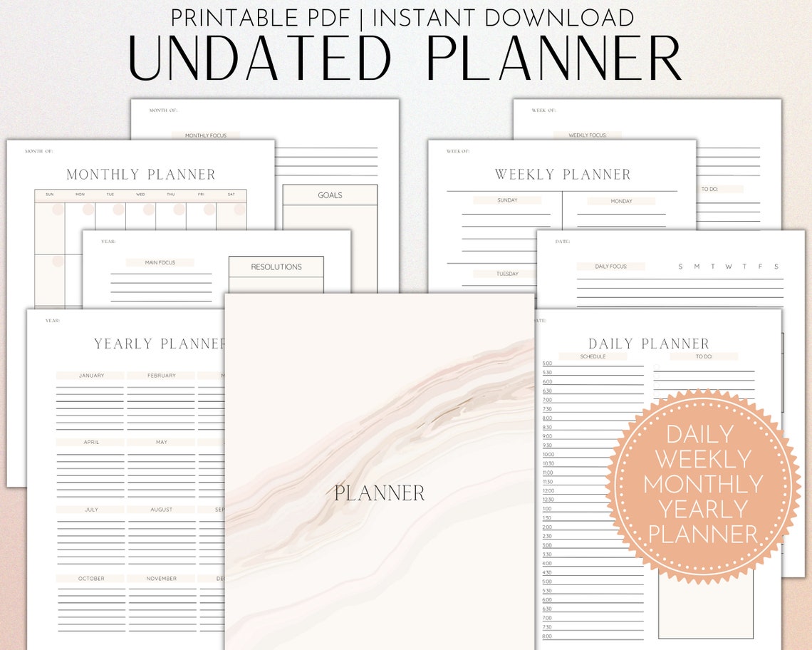 Undated Planner Daily, Weekly, Monthly, Yearly Planner, Printable ...