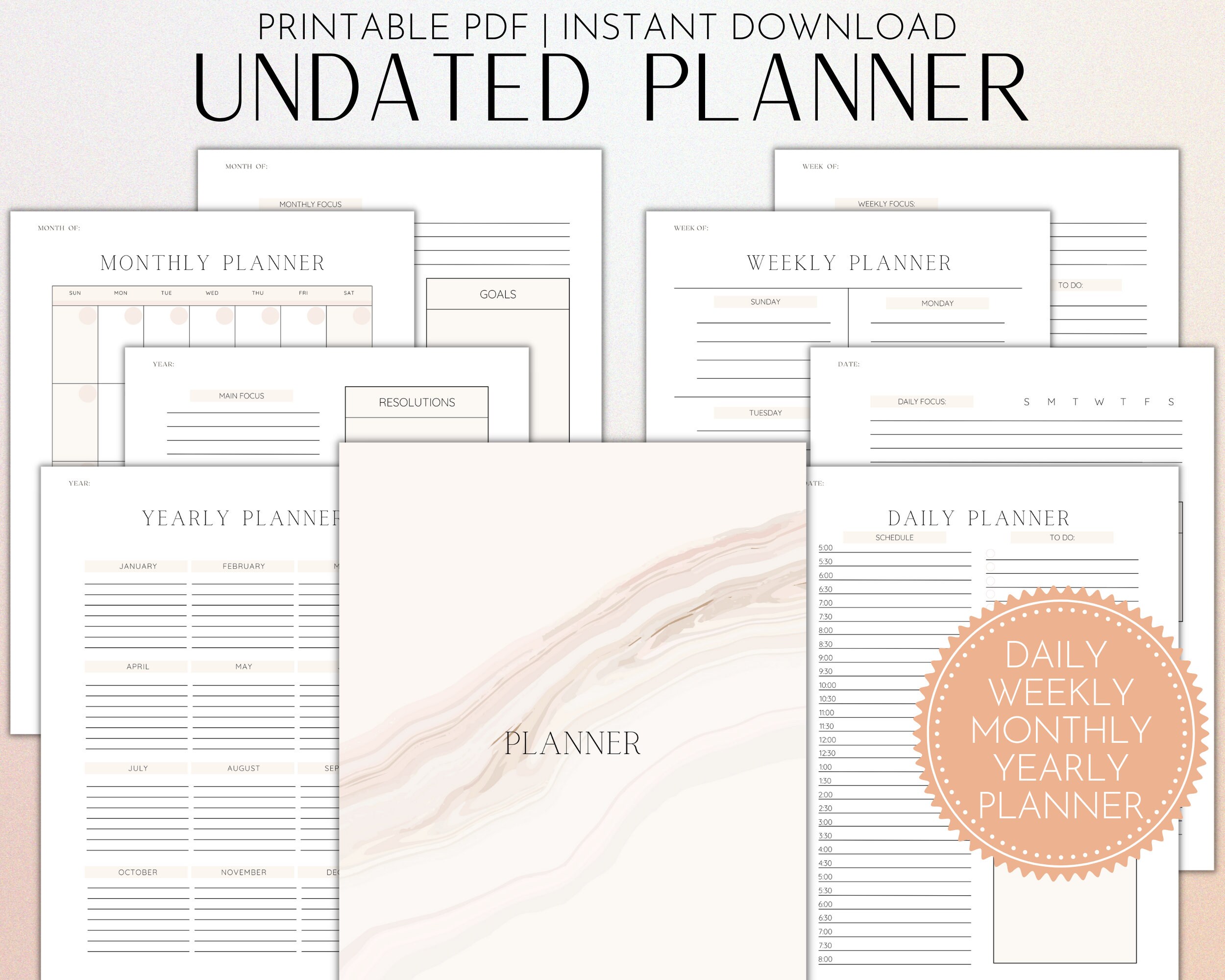 Undated Planner Daily, Weekly, Monthly, Yearly Planner, Printable ...