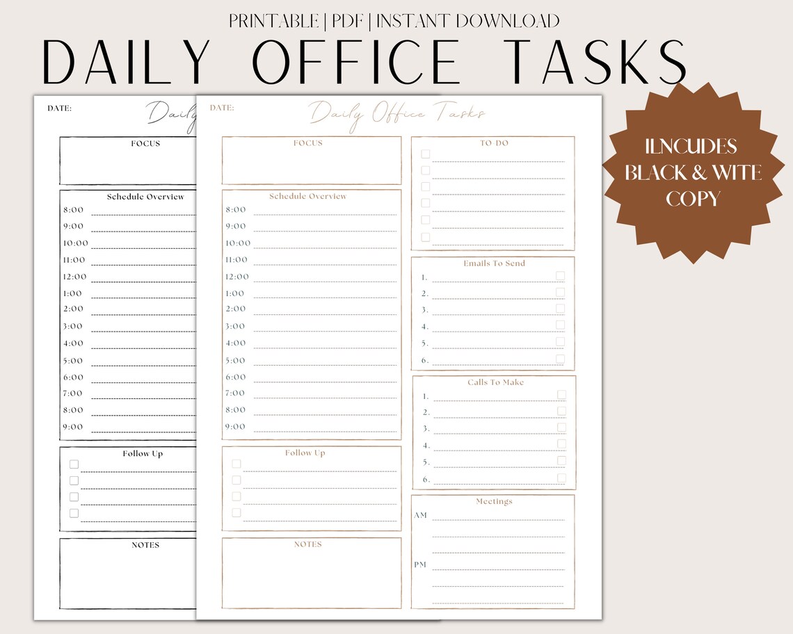 Daily Office Tasks Office Planner Work Planner Office | Etsy