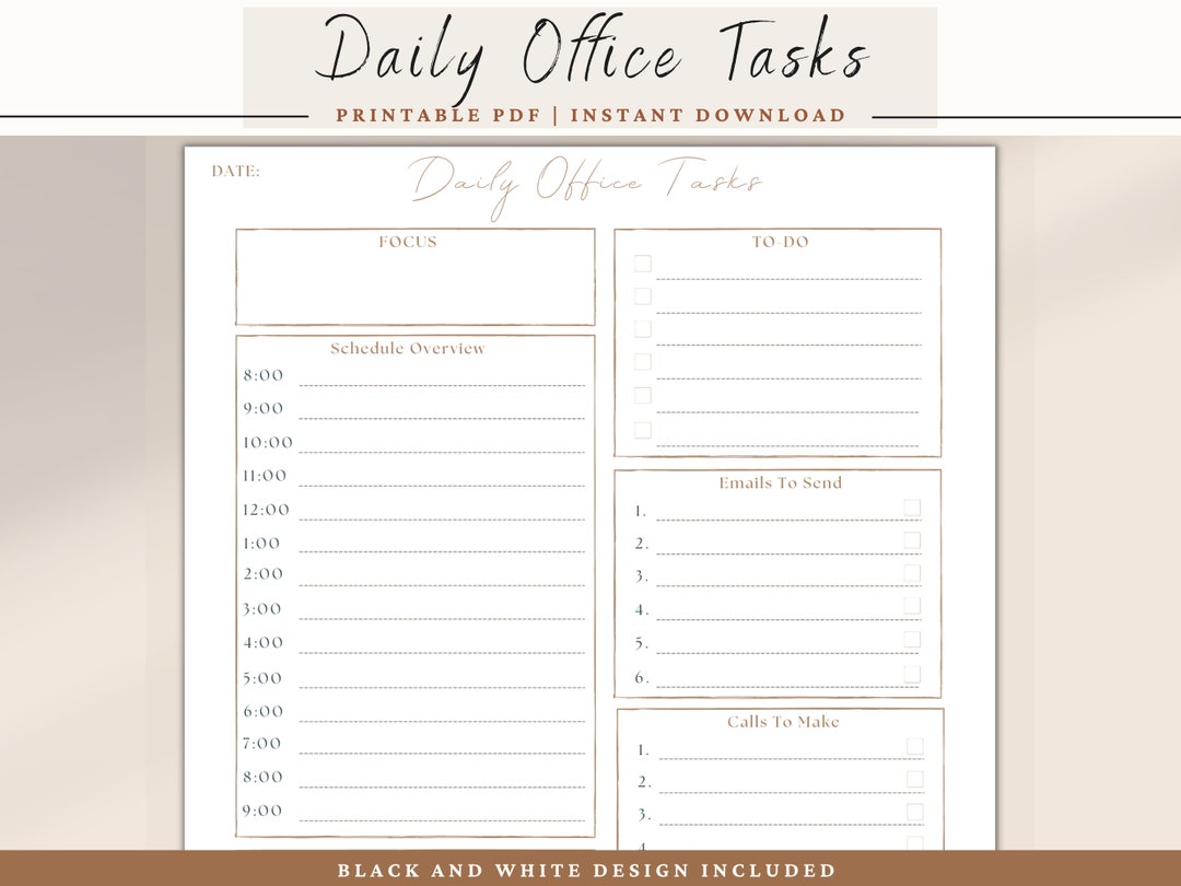 Daily Office Tasks Office Planner Work Planner Office - Etsy