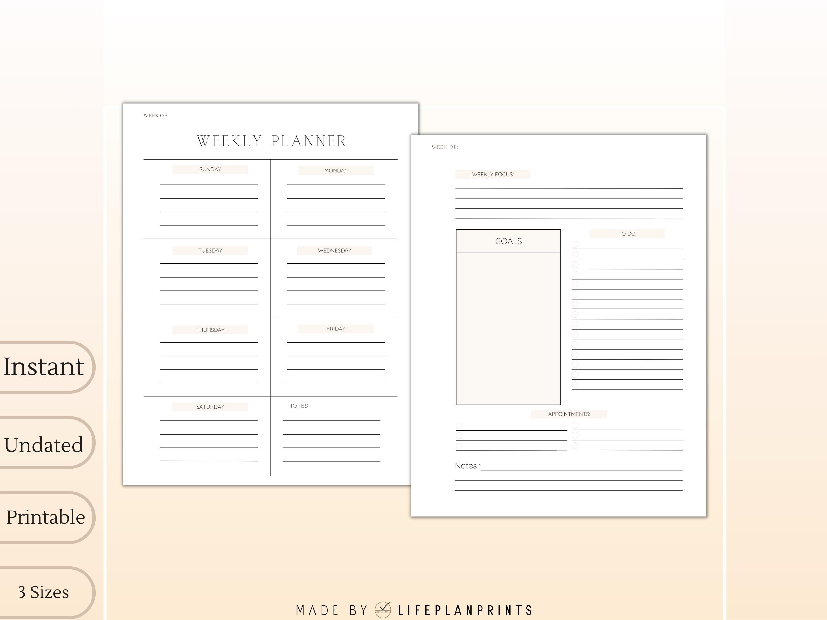 Undated Planner | Daily, Weekly, Monthly, Yearly Planner, Printable ...