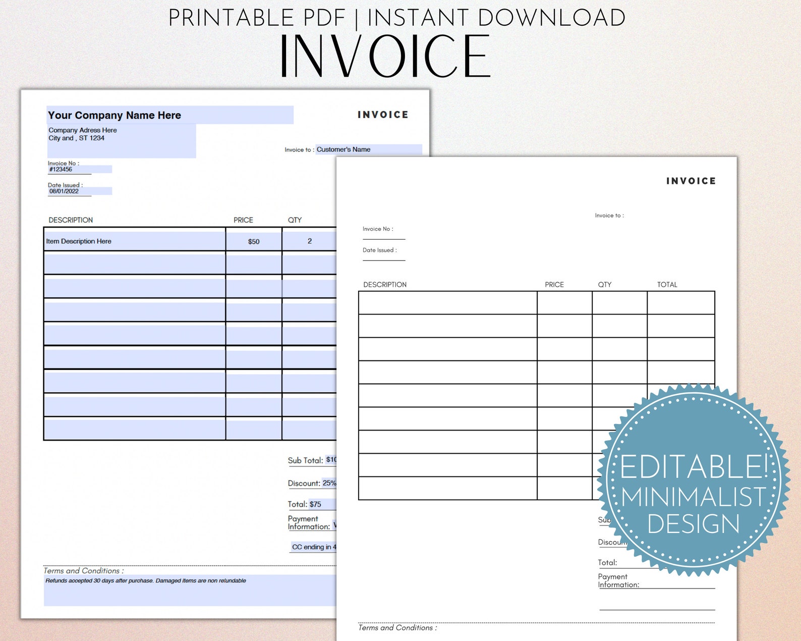 Printable Invoice Editable Invoice Invoice Template Contractor Invoice ...
