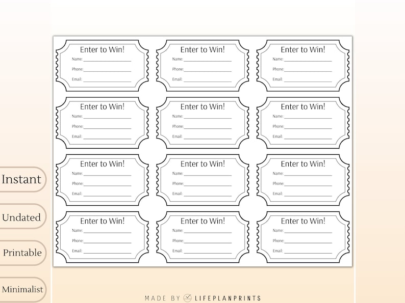 Printable Raffle Tickets | Simple Raffle Tickets | Enter to Win Tickets ...
