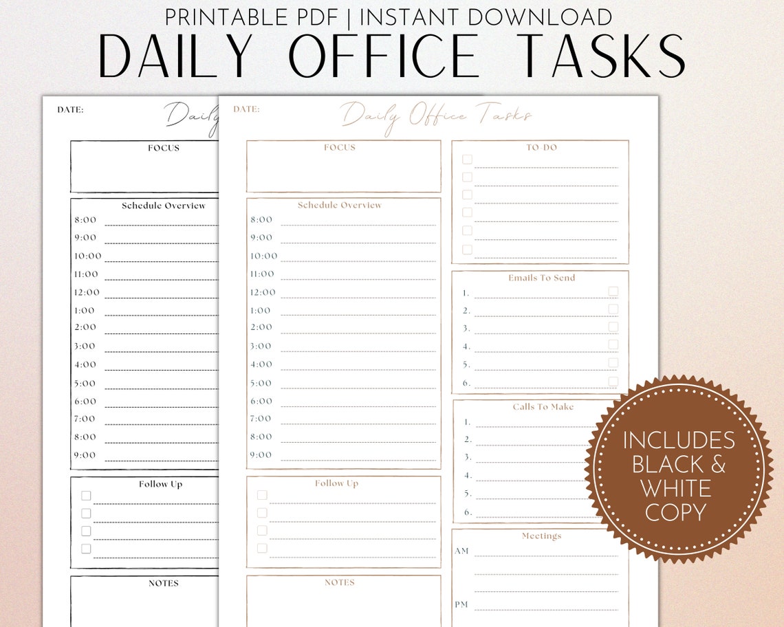 Daily Office Tasks Office Planner Work Planner Office - Etsy