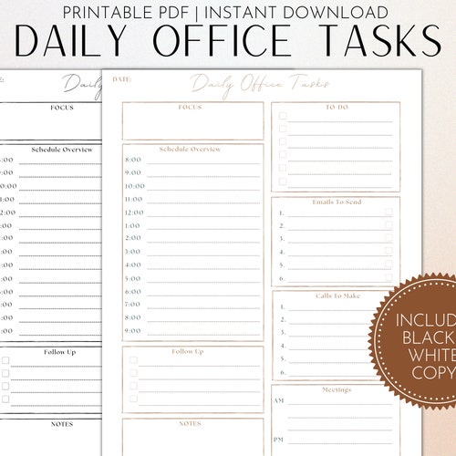 Daily Office Tasks Office Planner Work Planner Office - Etsy