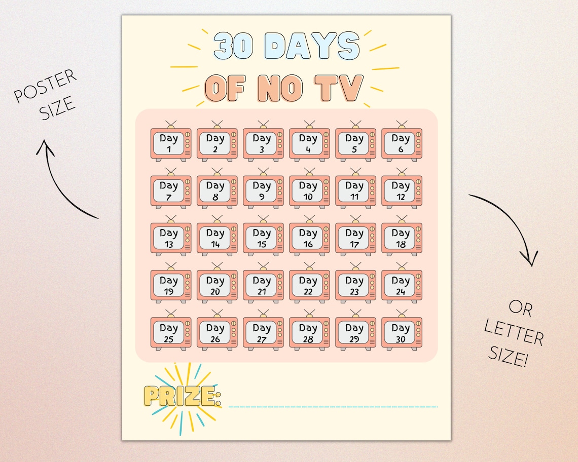 30 Days of No TV Challenge Kids Summer Challenge 30 Day Challenge No TV ...
