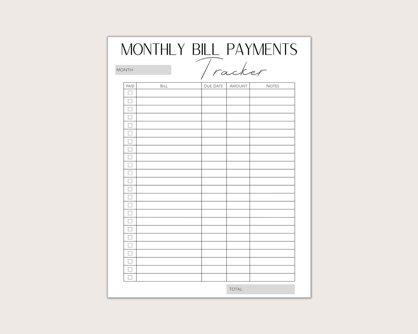 Printable Bill Payments Tracker Bills Log Monthly Bill Payments Chart ...