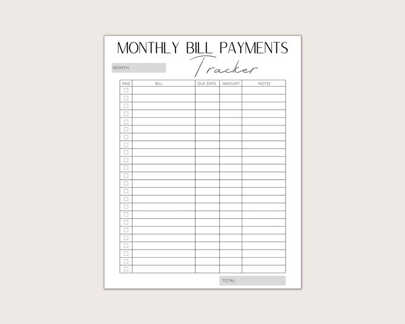 Printable Bill Payments Tracker Bills Log Monthly Bill Payments Chart ...