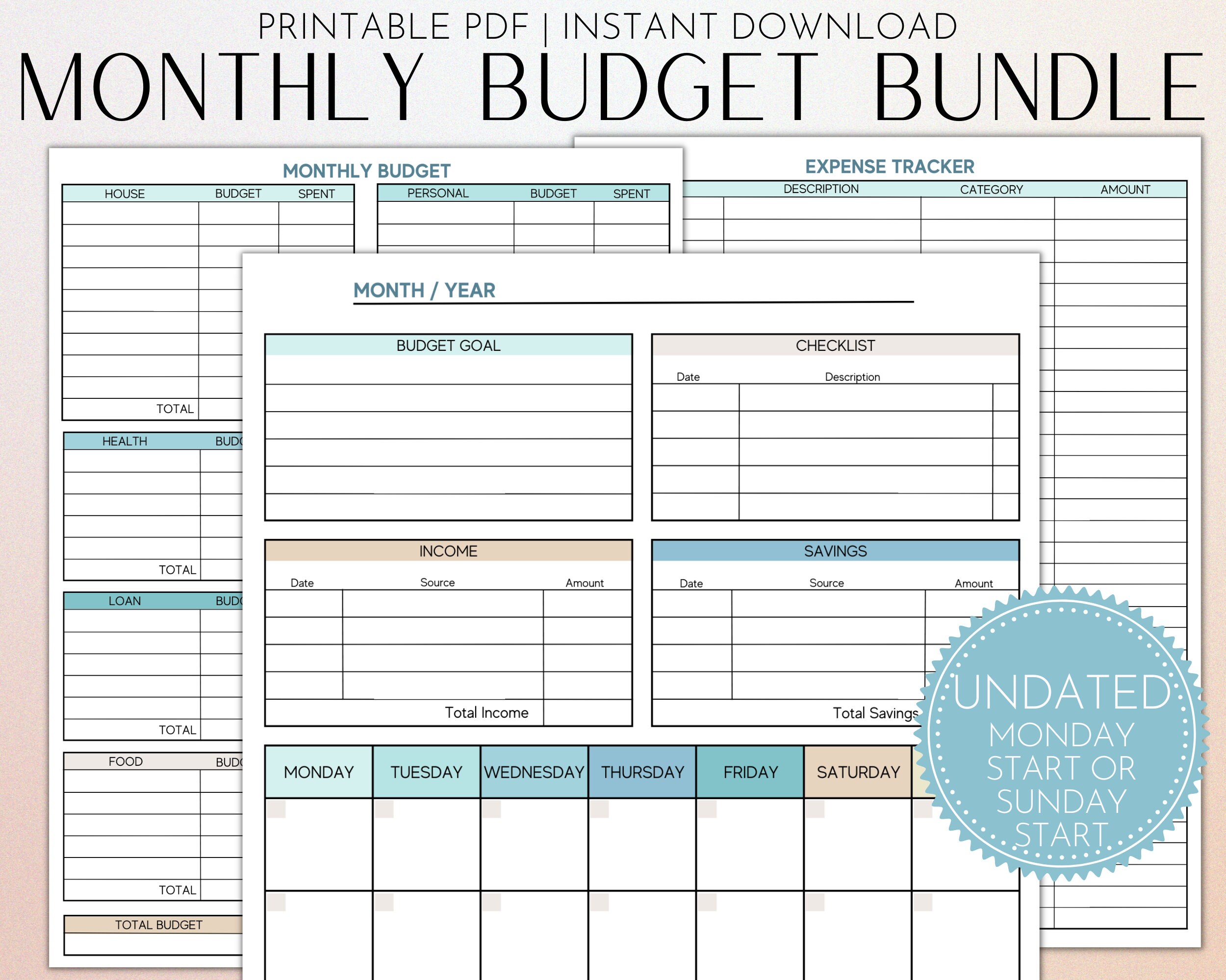 Printable Monthly Budget Bundle Budget Planner Epense Tracker Budget Spreadsheet - Etsy