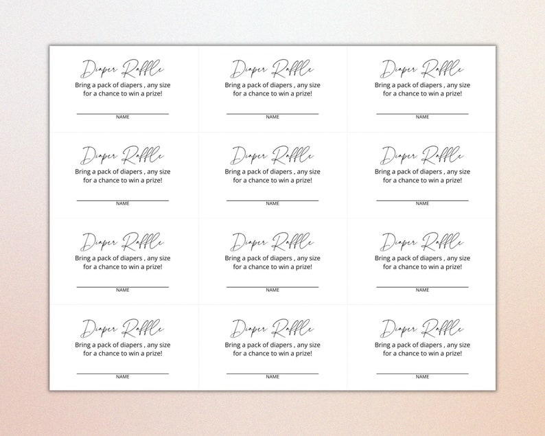 Printable Diaper Raffle Tickets Baby Shower Games Minimalist Baby ...
