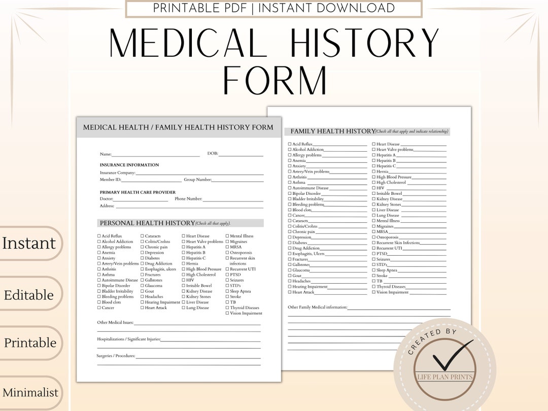 Medical History Form | Family Medical History Form | Family Health ...